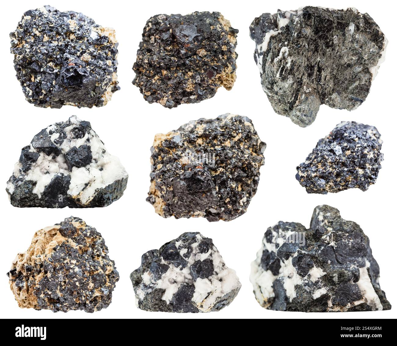 set of various natural mineral stones - Perovskite and knopite crystals ...