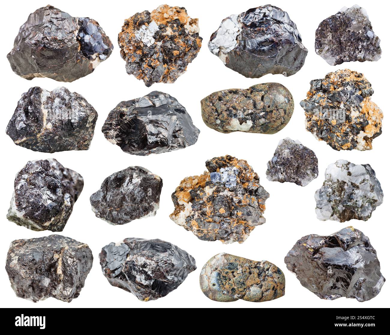 set of various natural mineral stones - rock of sphalerite (zinc blende ...