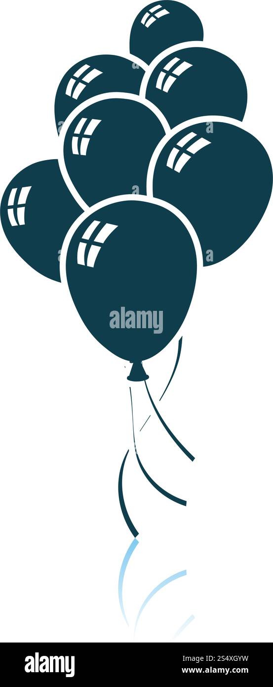 Party Balloons And Stars Icon. Shadow Reflection Design. Vector ...