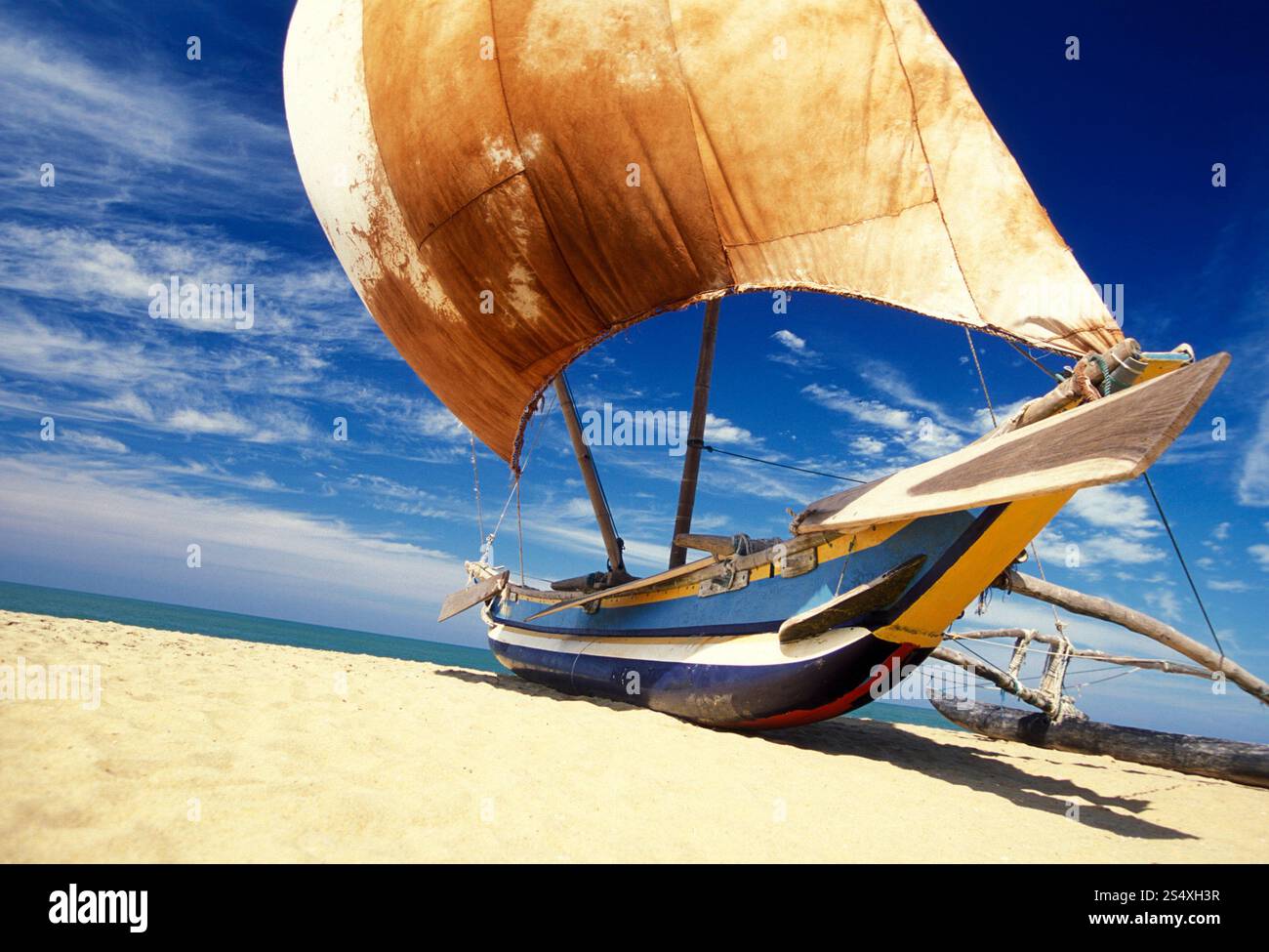 Dhoni Fishingboats at the coast of Nagombo at the westcoast of Sri ...