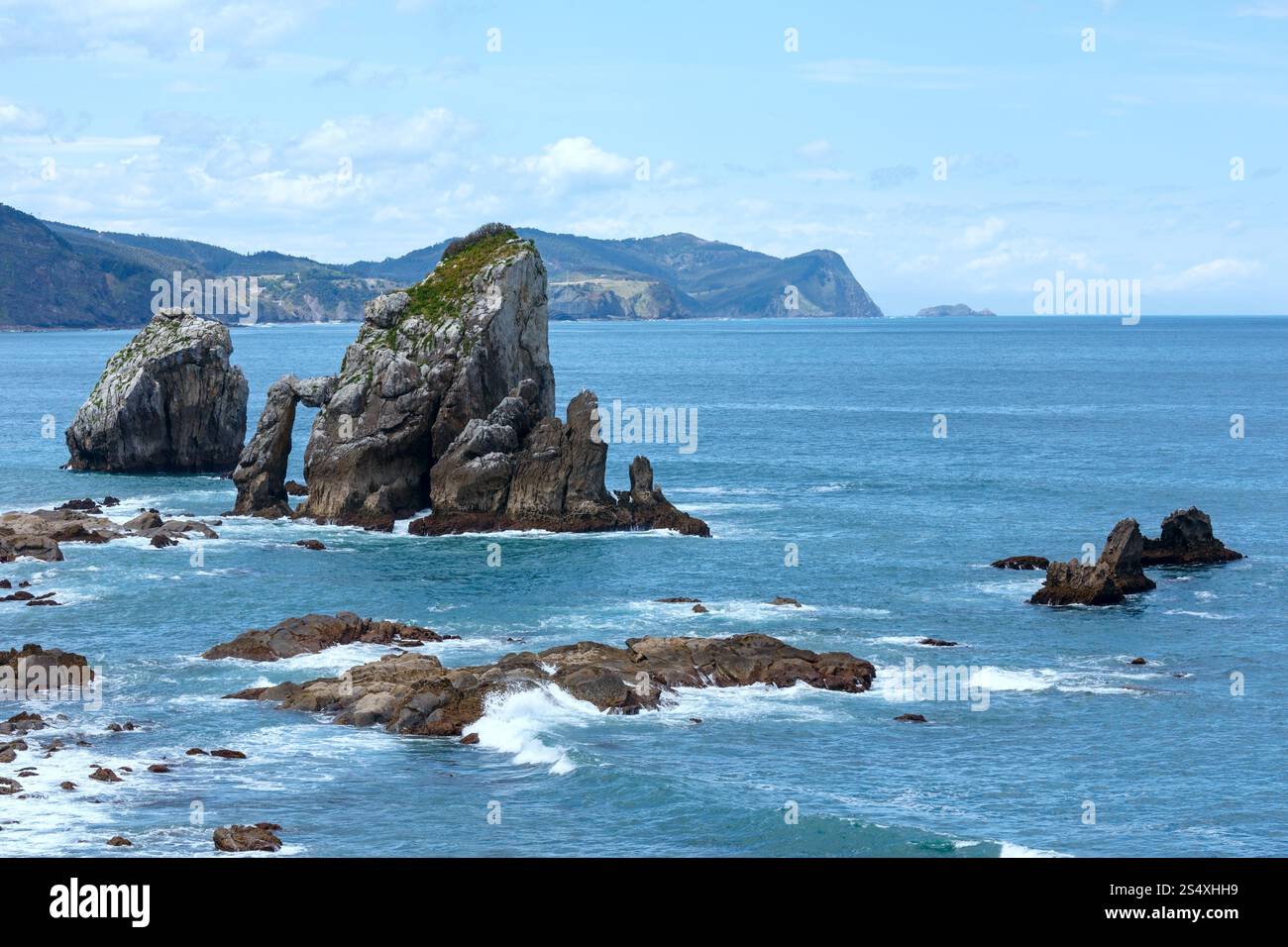 Biscay bay coast landscape, near Gaztelugatxe island, Basque Country ...