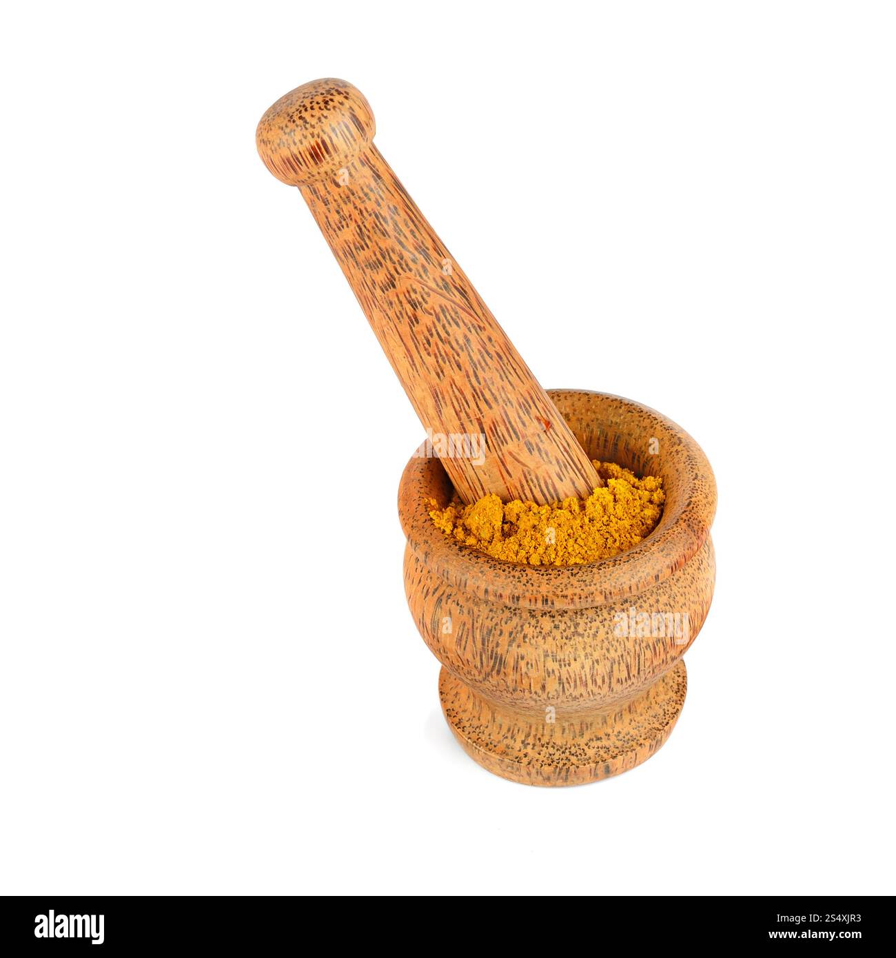 Cinnamon powder. Mortar and pestle isolated on white background Stock ...