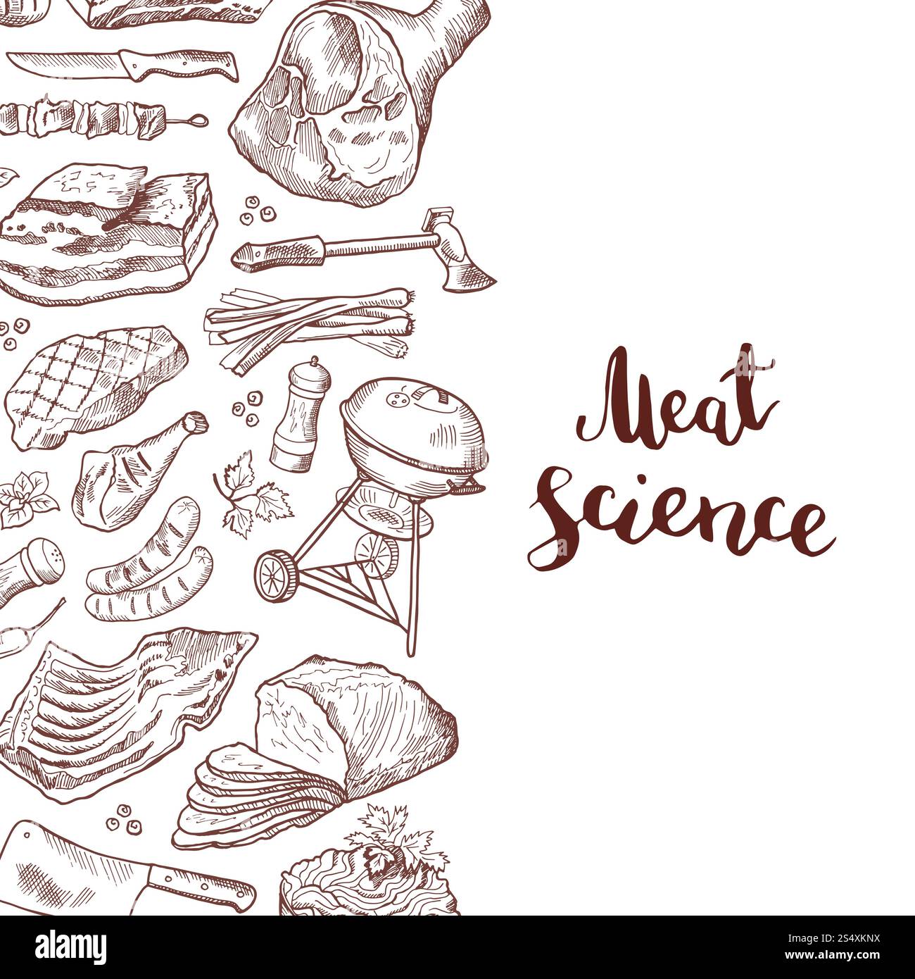 Vector banner hand drawn meat elements background illustration with ...