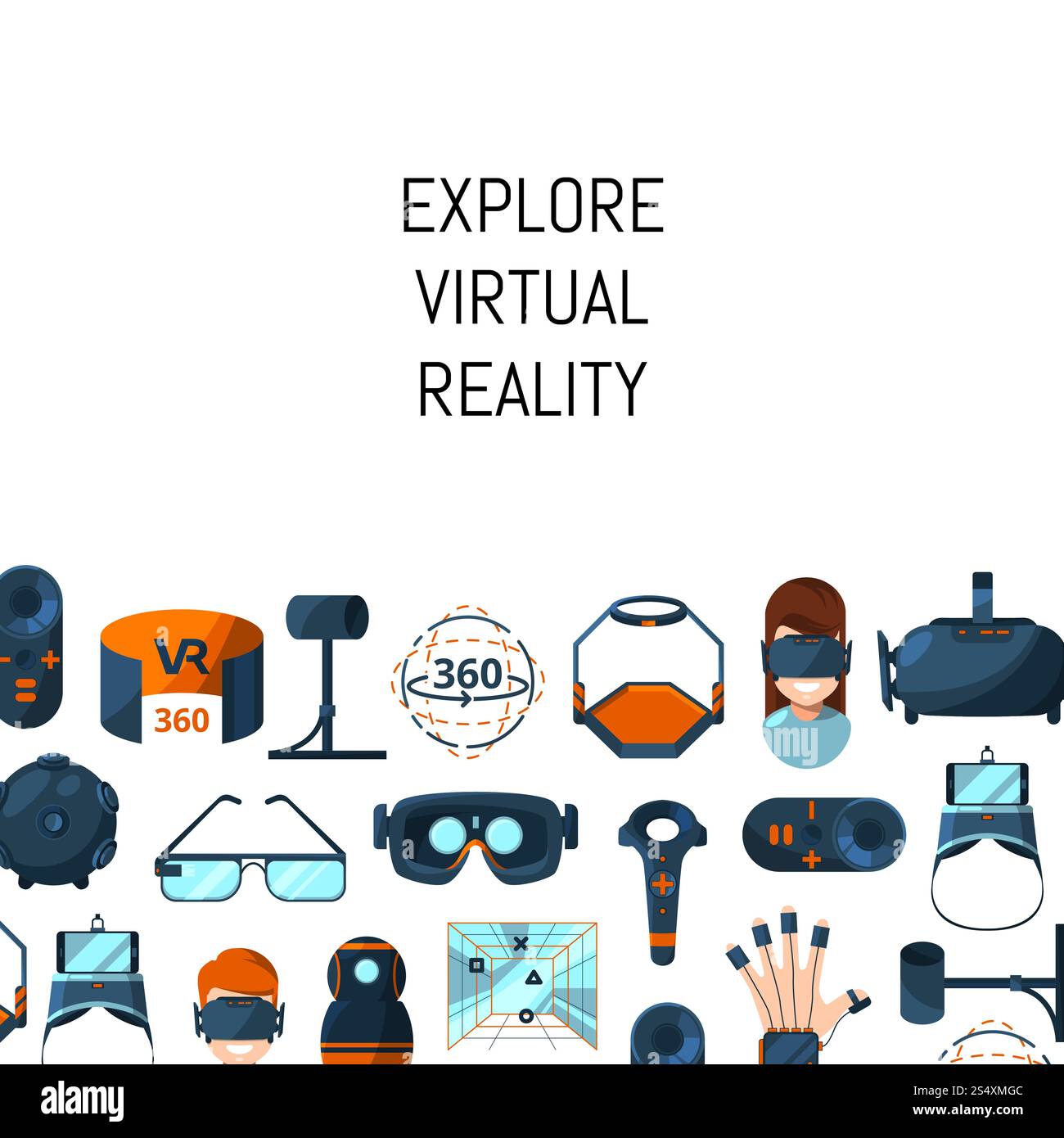 Vector background with flat style virtual reality elements and place ...