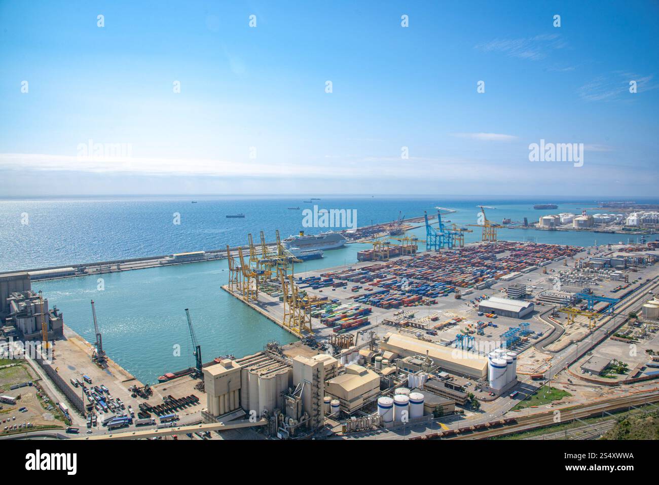 View of the container terminal of the port of Barcelona, Catalonia ...