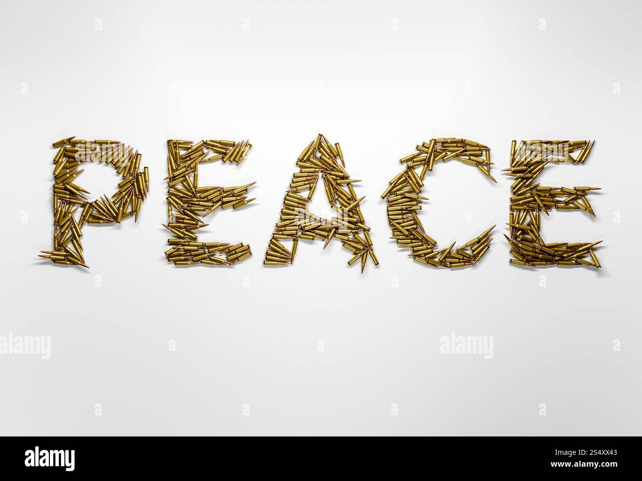 Concept of peace. Word Peace typed with font made of bullets on white ...