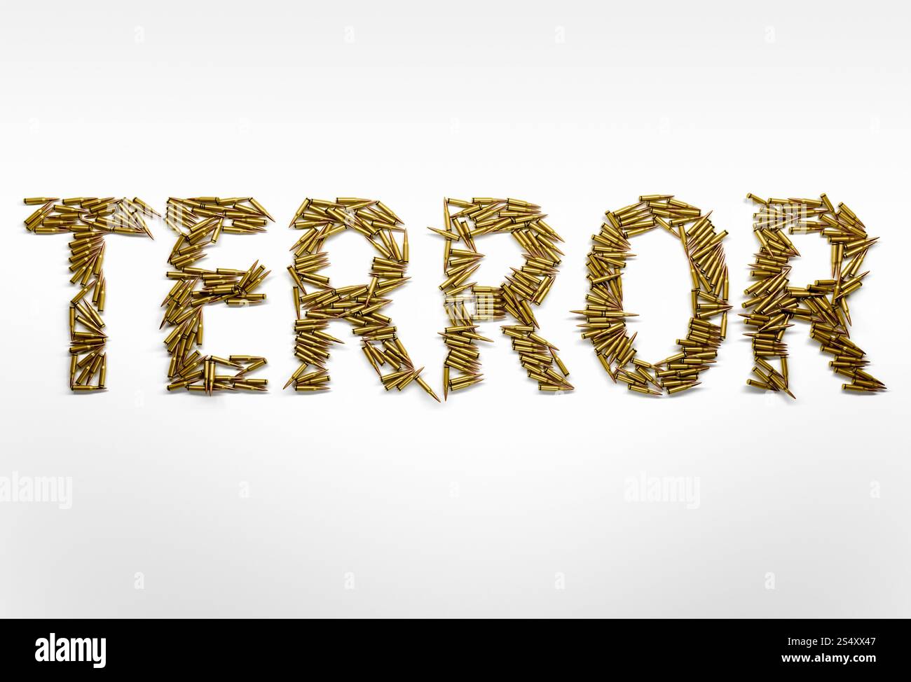 Concept of terrorism. Word Terror typed with font made of bullets on ...