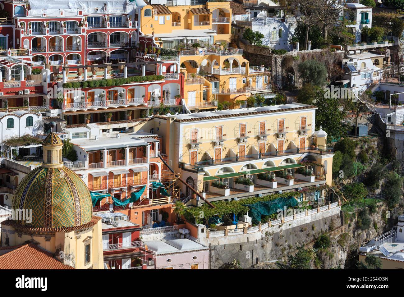 Church dome in Positano on Amalfi Coast of Italy Stock Photo - Alamy