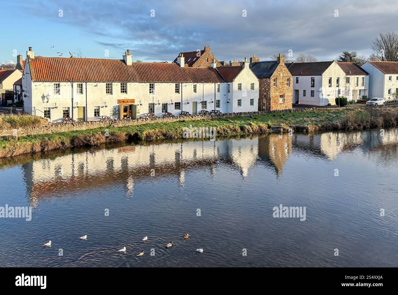 View of Waterside Bistro restaurant and bar pub, River Tyne, Haddington ...