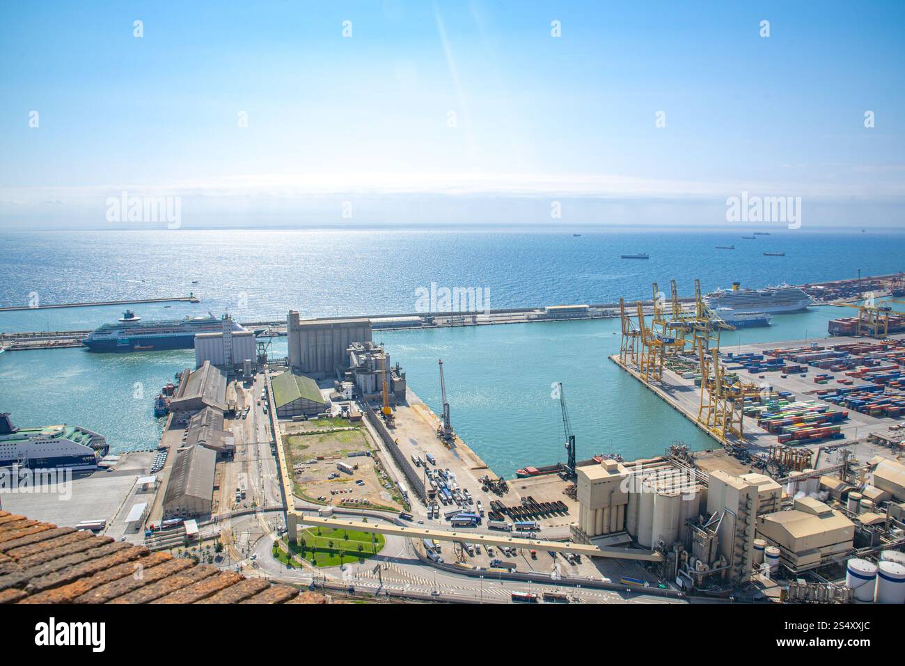View of the container terminal of the port of Barcelona, Catalonia ...