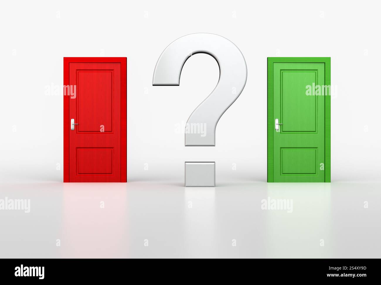 Concept of correct and wrong choice. Big question mark between red and ...