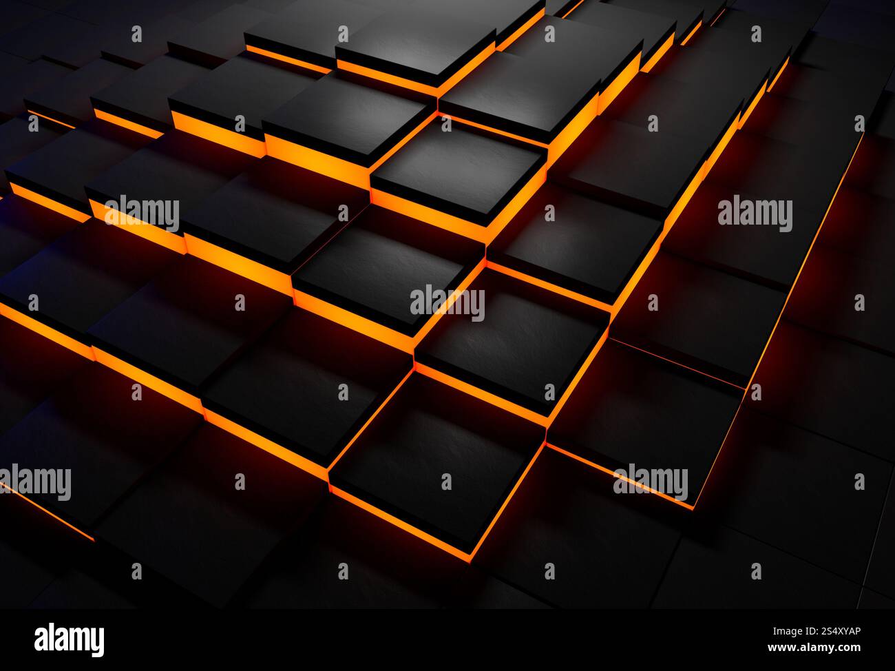 Abstract background of black tiles with glowing orange edges Stock ...