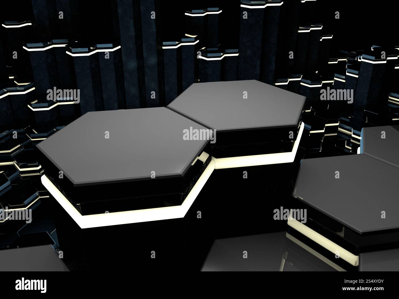 3D background with black glossy hexagonal columns Stock Photo - Alamy