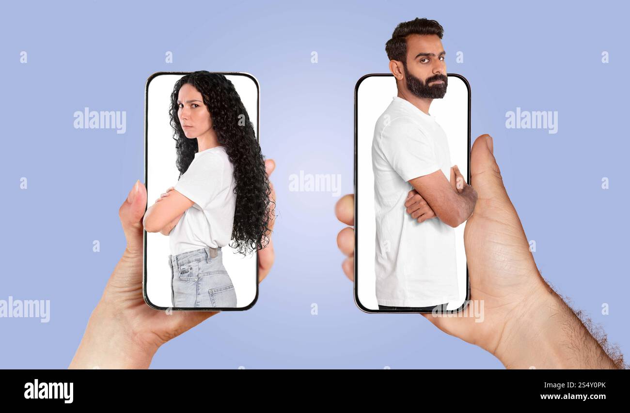 Connecting through technology, a modern couple sharing love and ...