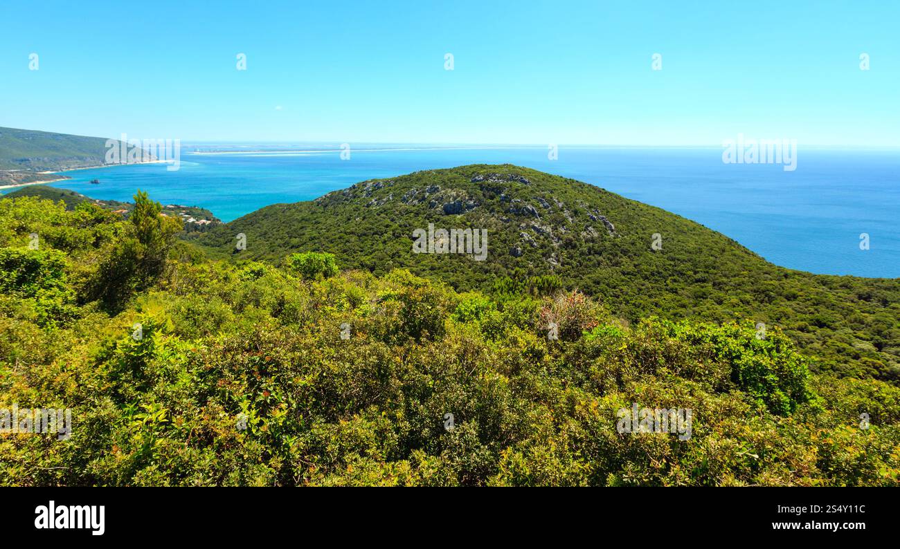 Summer sea coast landscape. View from Nature Park of Arrabida in ...