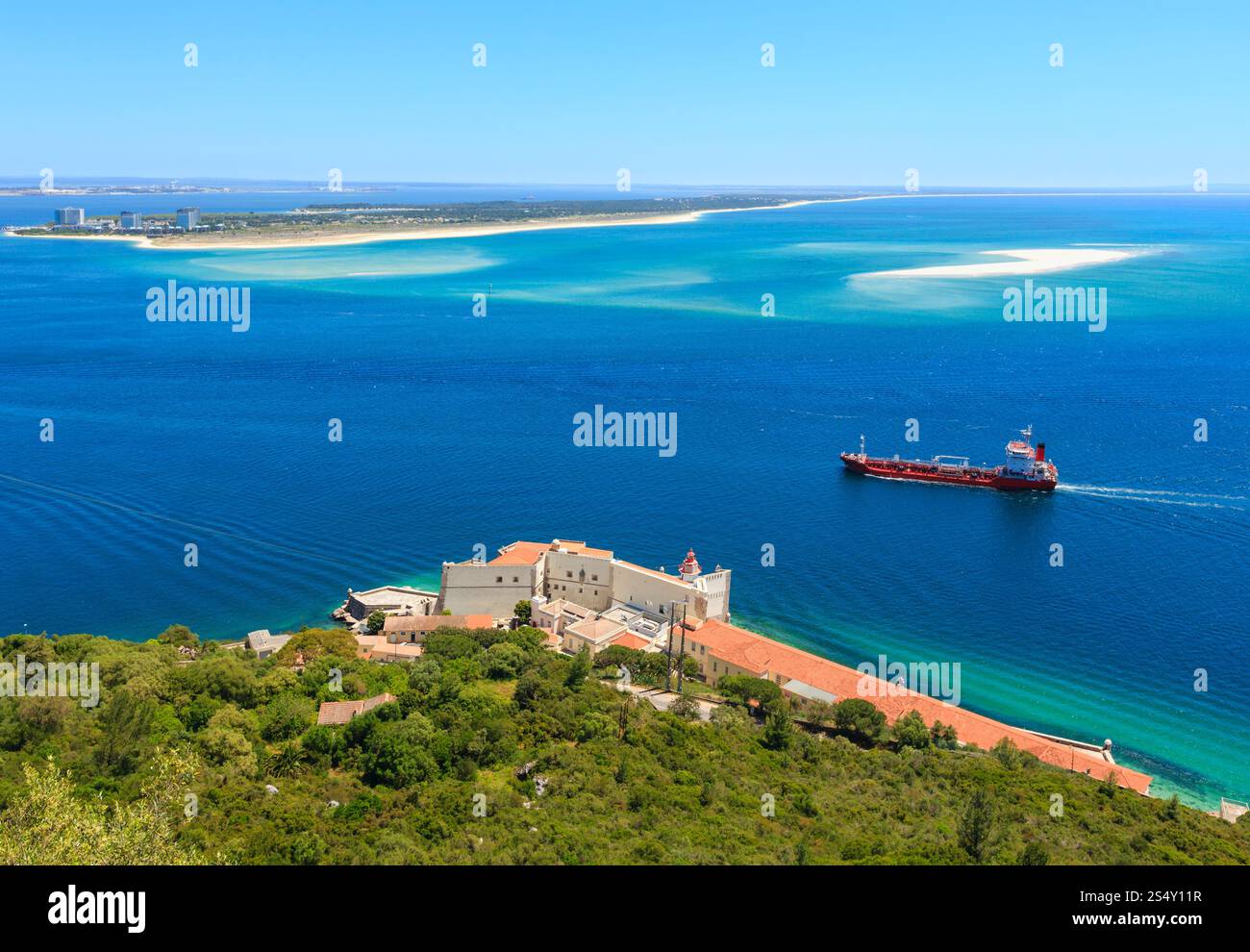Summer sea coast landscape. Top view from Nature Park Arrabida in ...