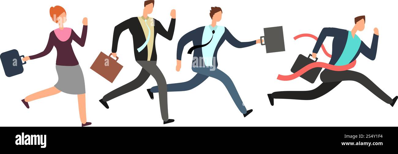 Business people running with leader crossing finish line. Teamwork and ...