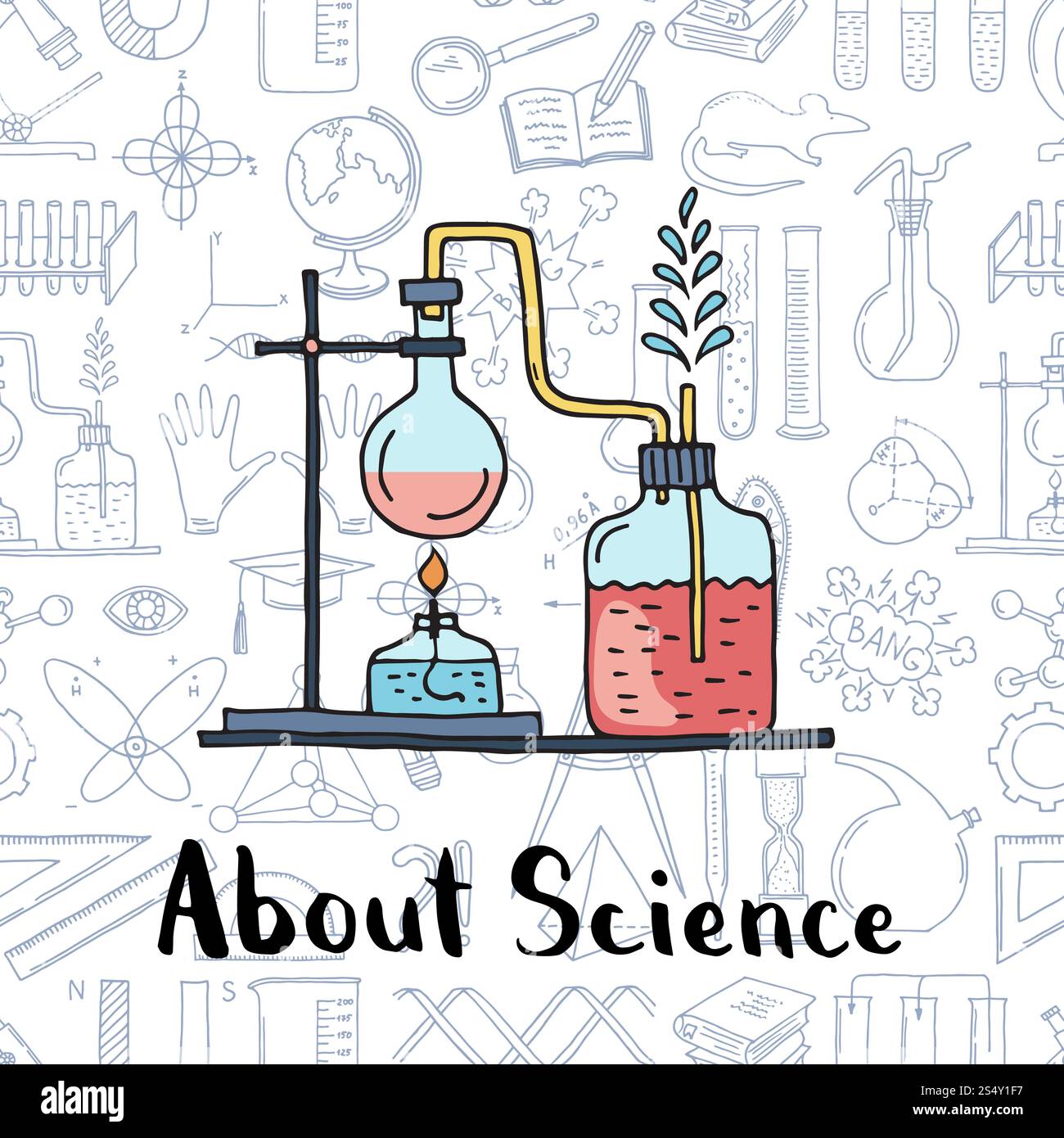 Vector sketched science or chemistry elements composition with ...
