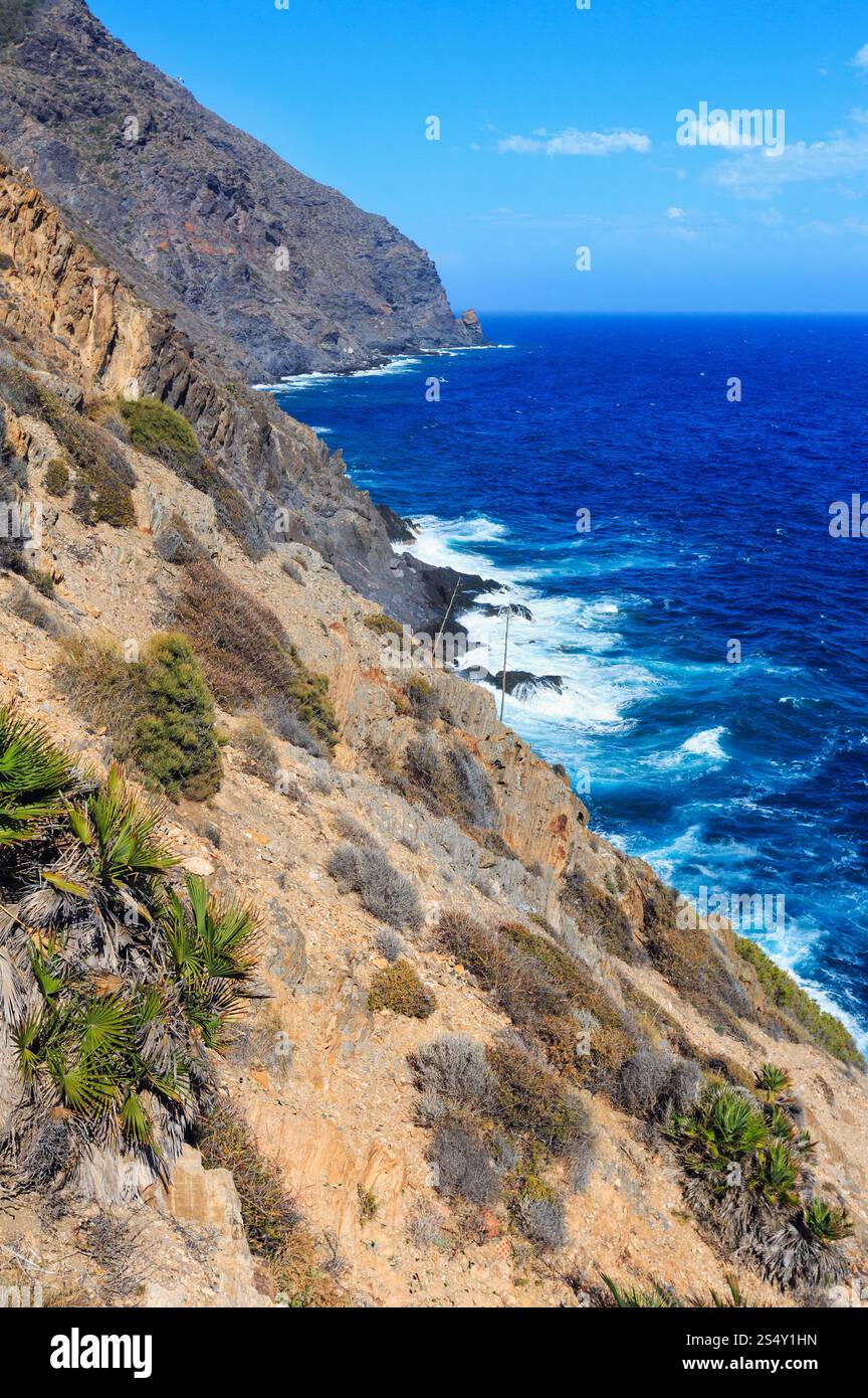 Mediterranean sea summer rocky coast view (Portman, Costa Blanca, Spain ...