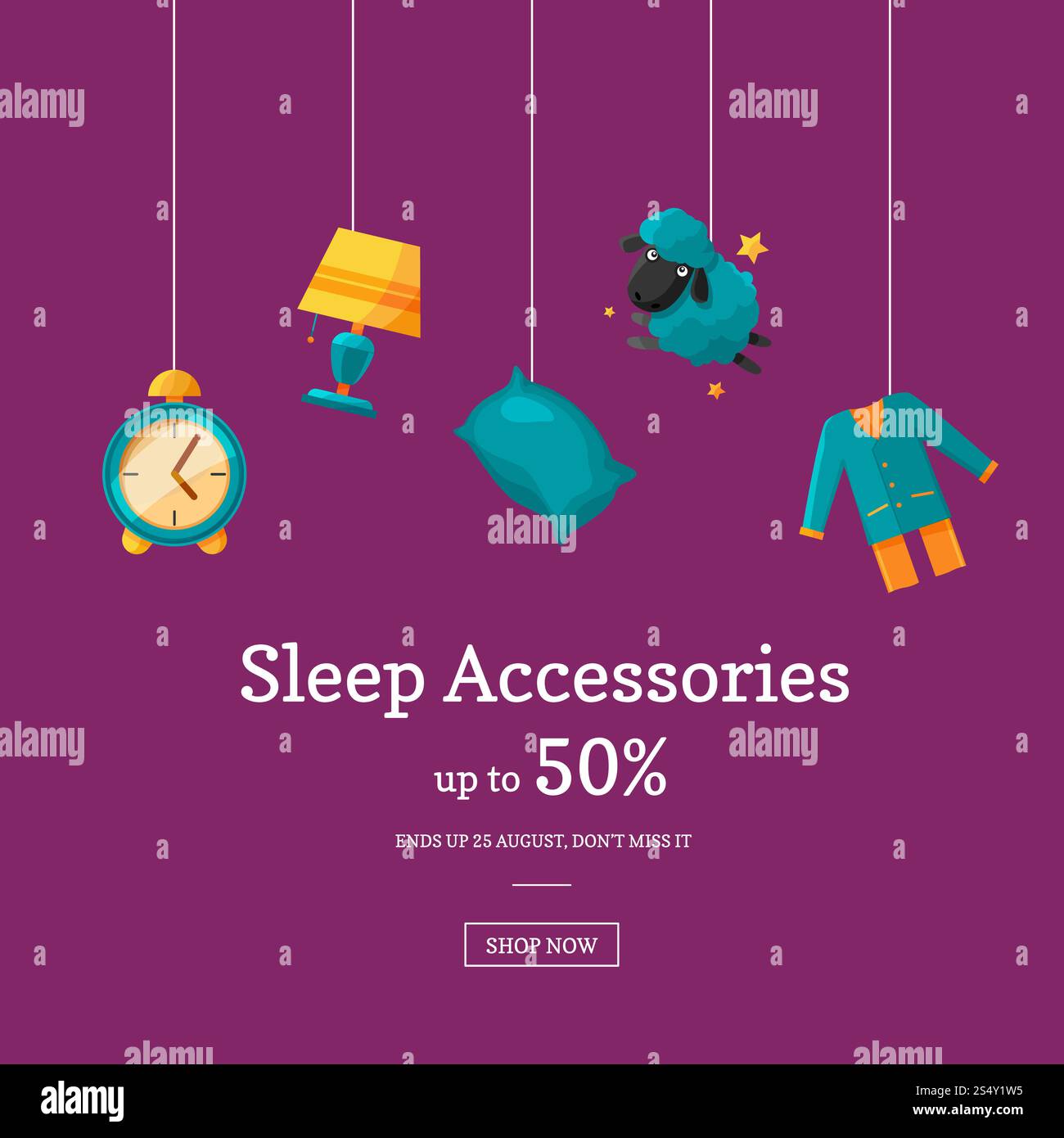 Vector sale background with cartoon sleep elements hanging on threads ...