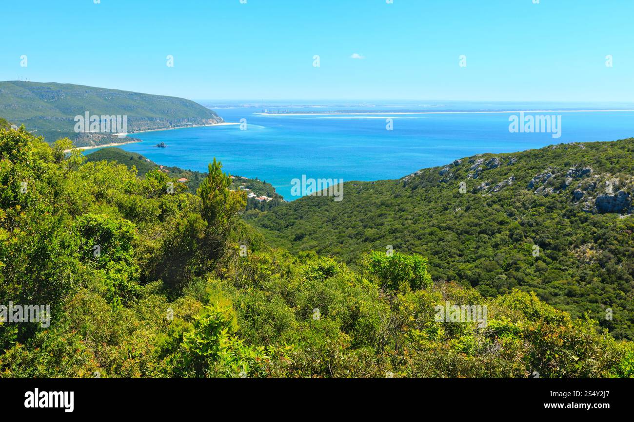 Summer sea coast landscape. View from Nature Park of Arrabida in ...