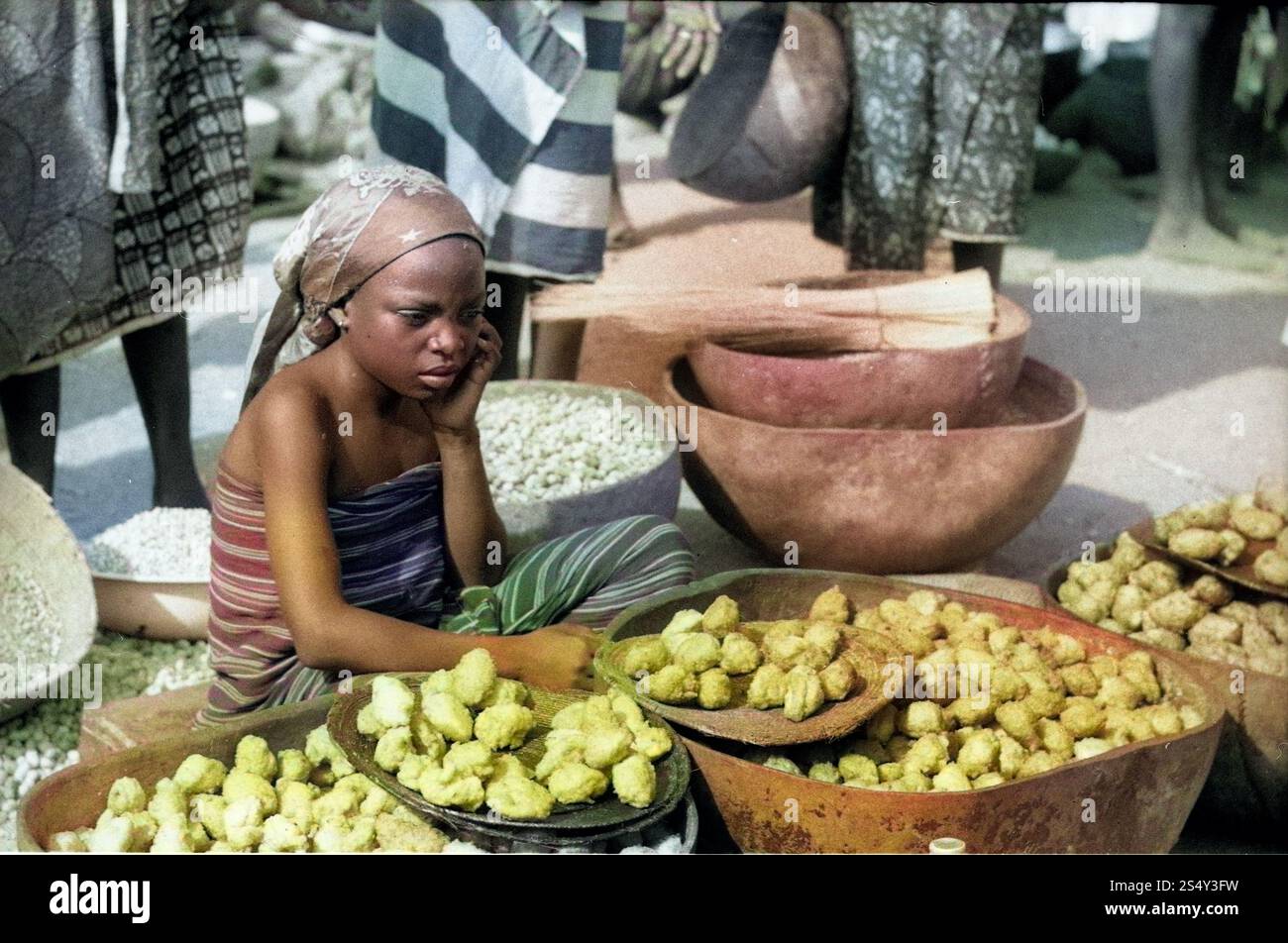 Native Tribes People young girl selling food at market Cameroon Africa ...