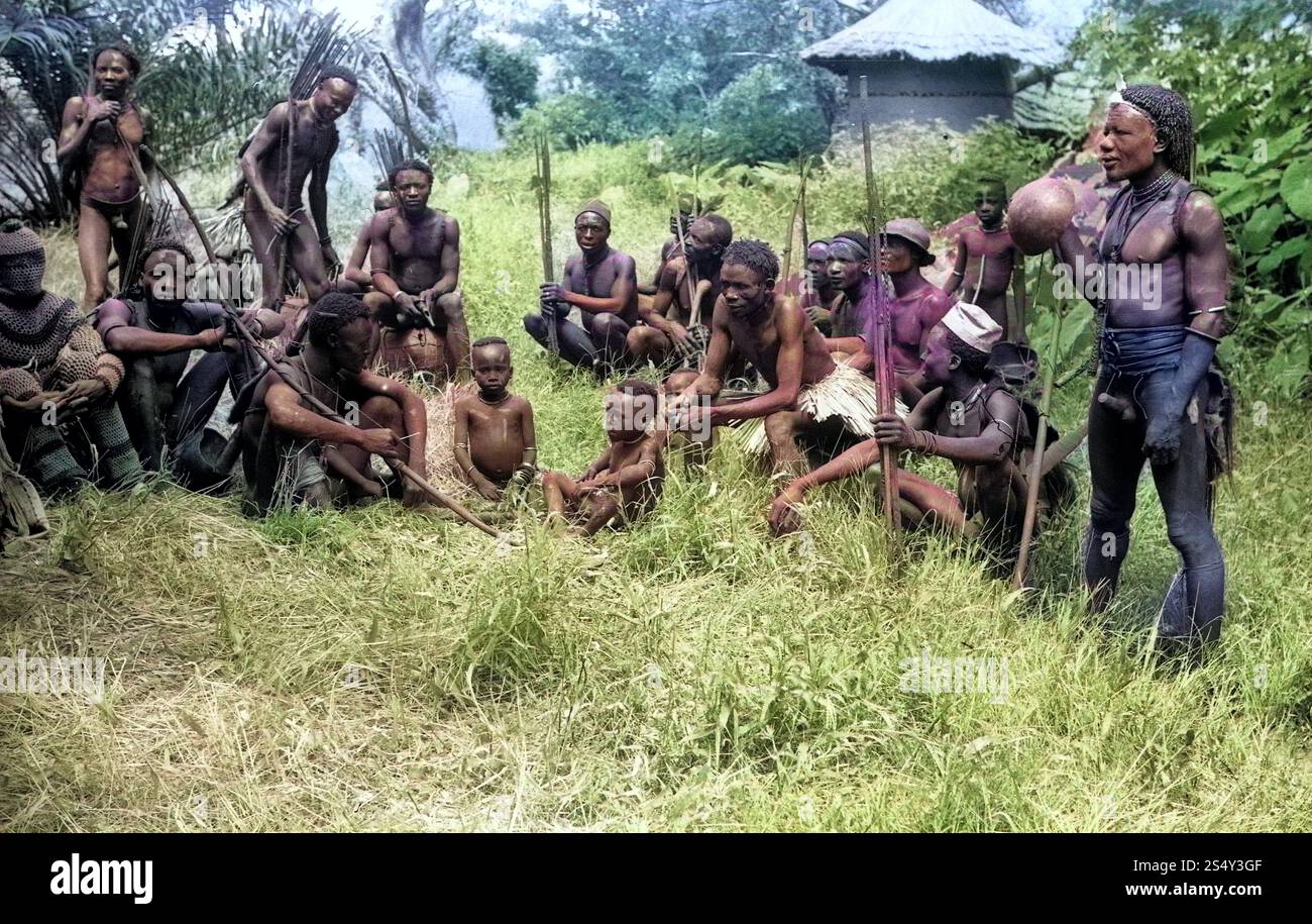 West African native tribesmen warriors and children 1950 Stock Photo ...