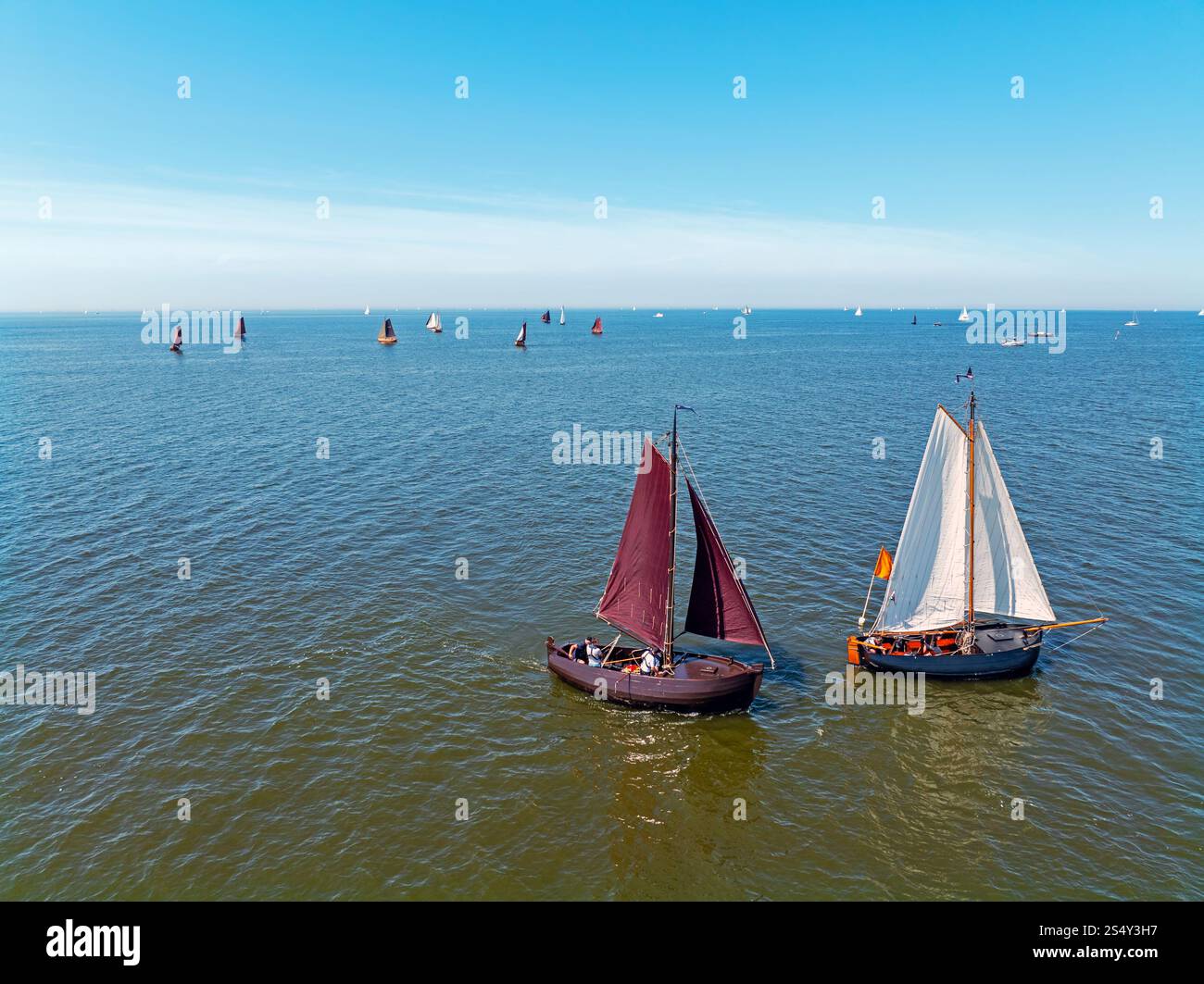 Aerial from ancient wooden ships on the IJsselmer in the Netherlands ...