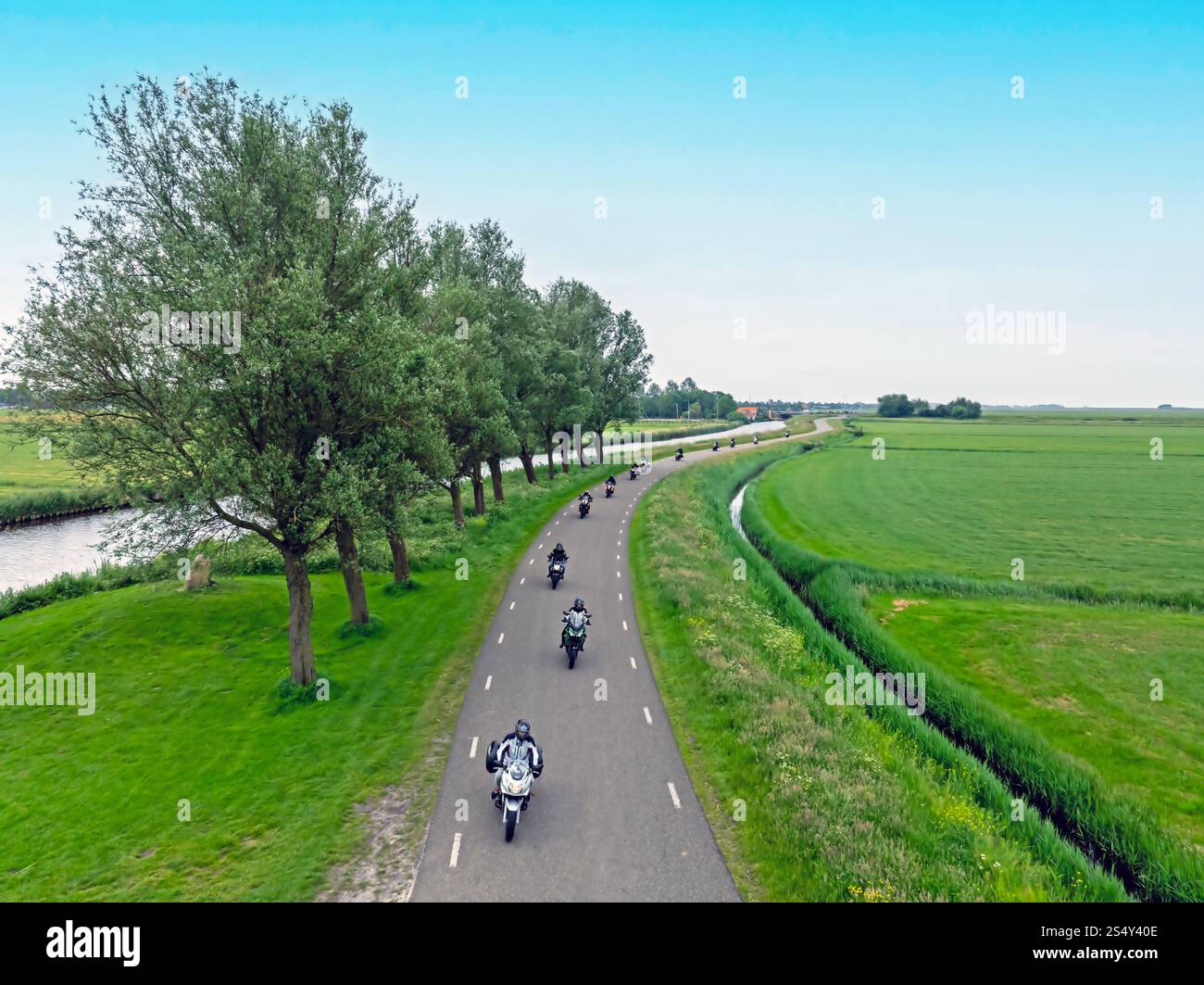 Aerial from the eleven cities motorcycle tour in Friesland the ...