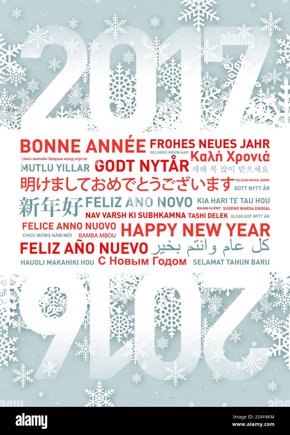 Happy new year greetings card in different world languages. Happy new year greetings card from ...