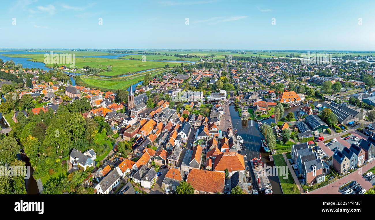 Aerial panorama from the historical town Heeg in Friesland the ...