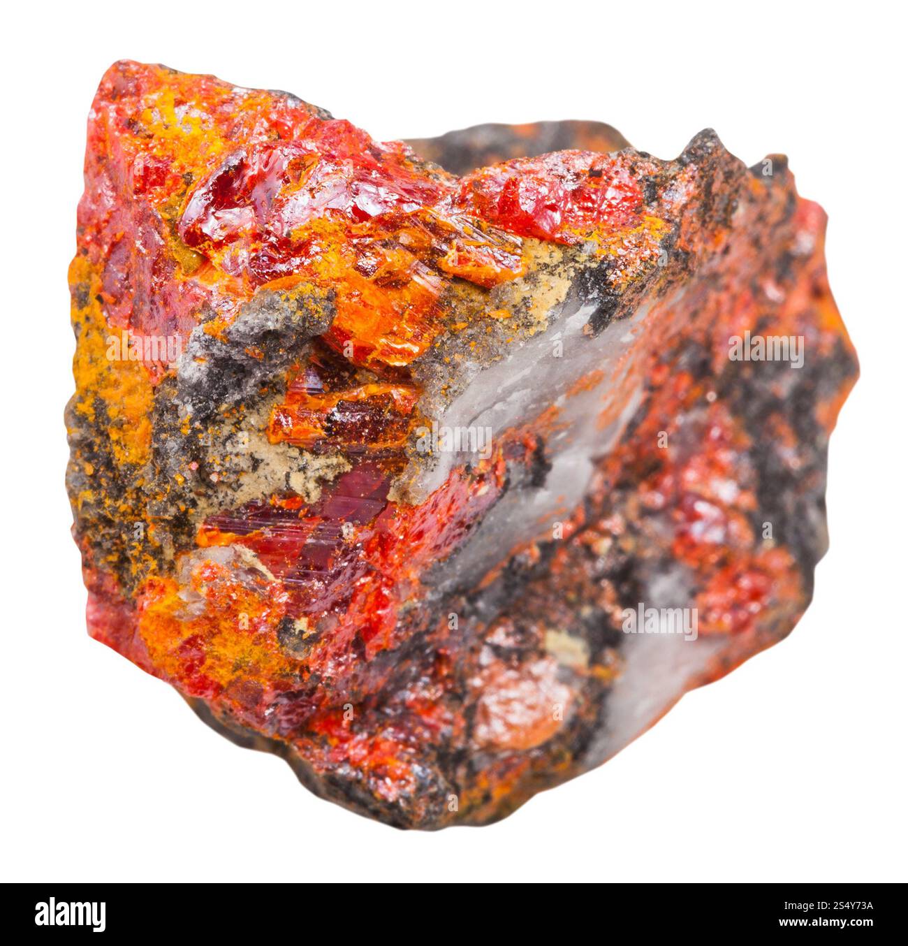 macro shooting of specimen of natural mineral - crystals of red Realgar ...