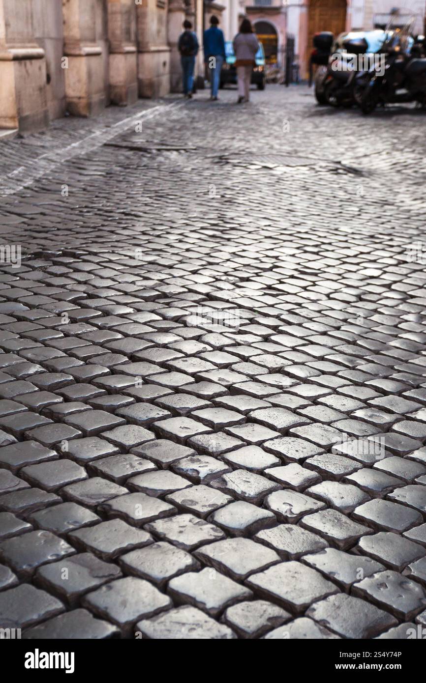 travel to Italy- low view of street in medieval district of Rome city ...