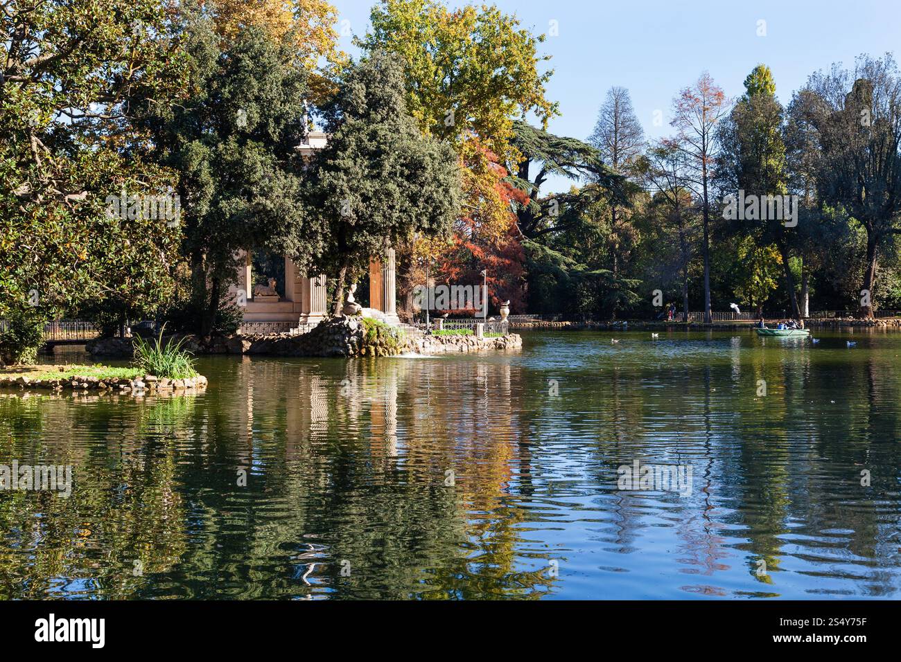 travel to Italy - pond and decorative Temple of Aesculapius in Villa ...