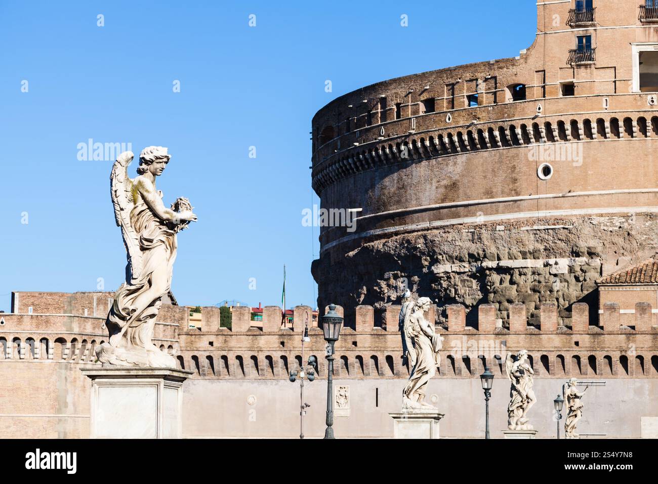 travel to Italy - statues of Angels on bridge Ponte Sant Angelo near ...