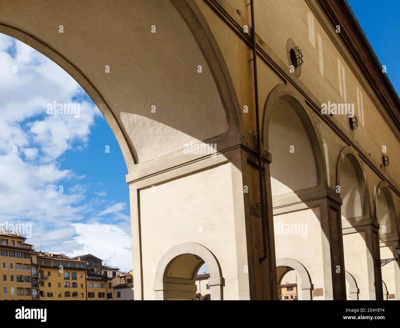 travel to Italy - arches of vasari corridor in Florence city in sunny ...