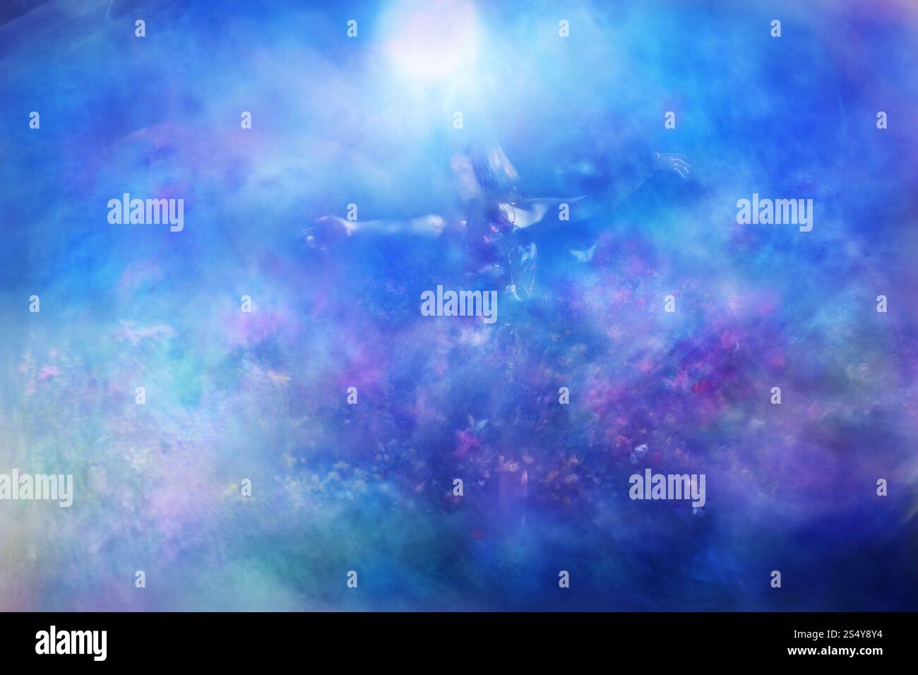 Senseful young woman is feeling the impressionistic springtime ...