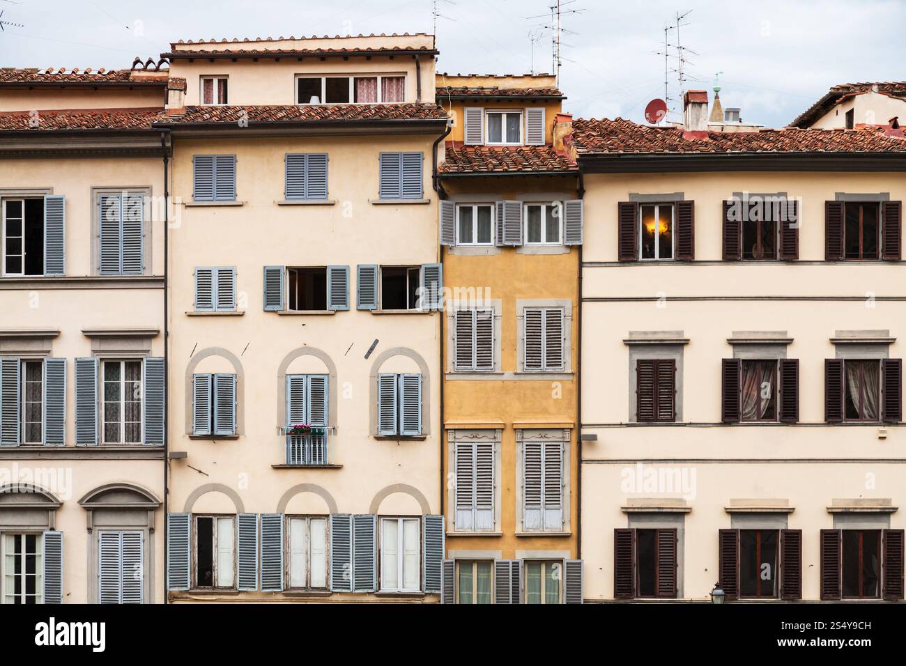 travel to Italy - facades of various medieval houses in Florence city ...