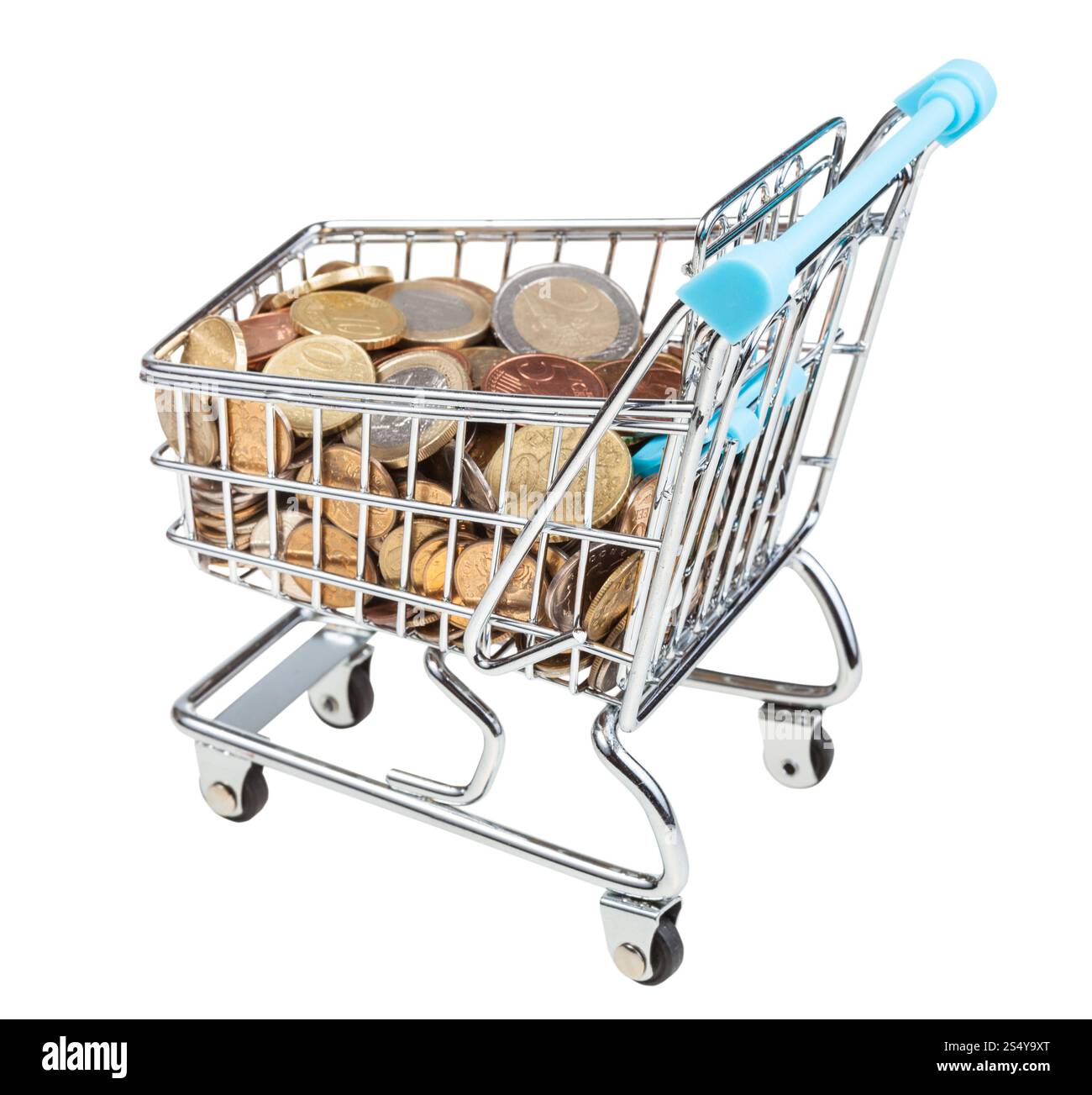 shopping trolley with euro coins isolated on white background Stock ...