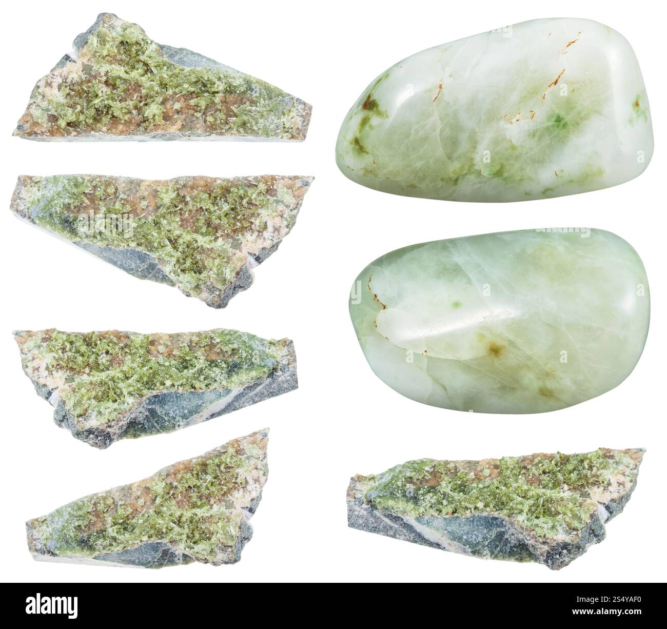 collection of tumbled and cristalline vesuvianite (idocrase, vesuvian ...