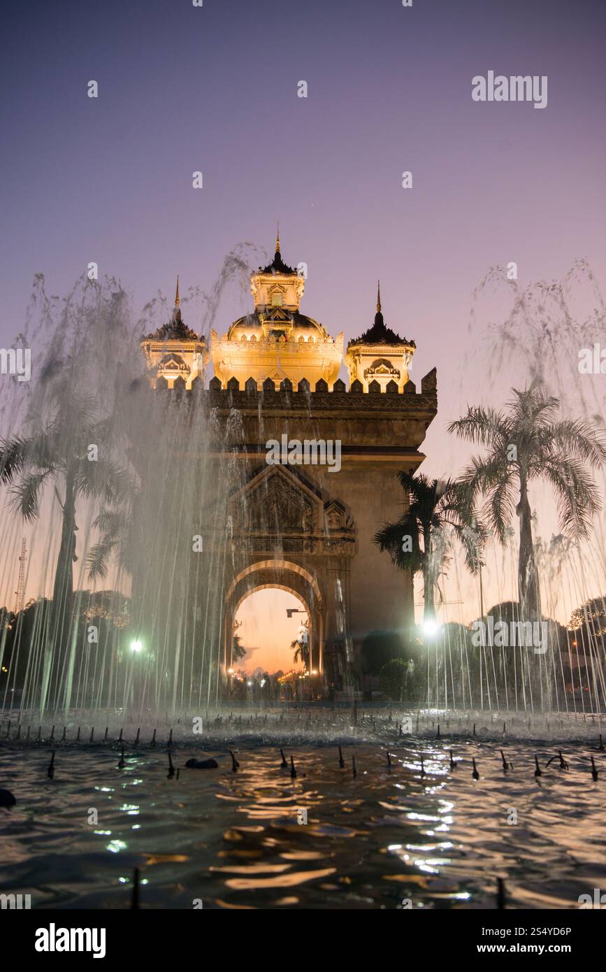 the patuxai arch in the city of vientiane in Laos in the southeastasia ...
