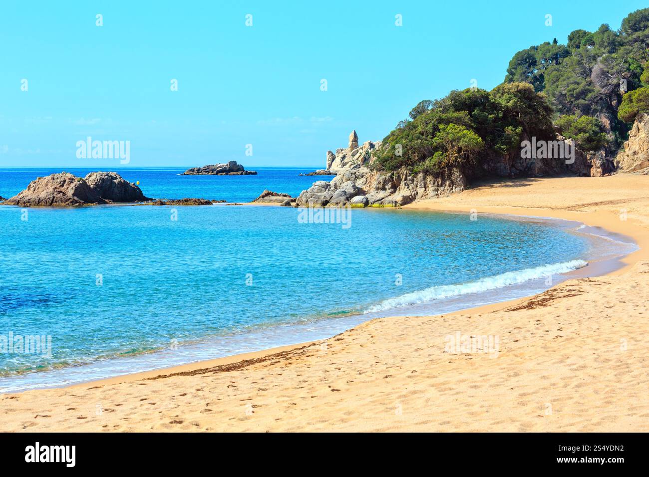 Mediterranean sea rocky coast summer view with sandy beach (Costa Brava ...