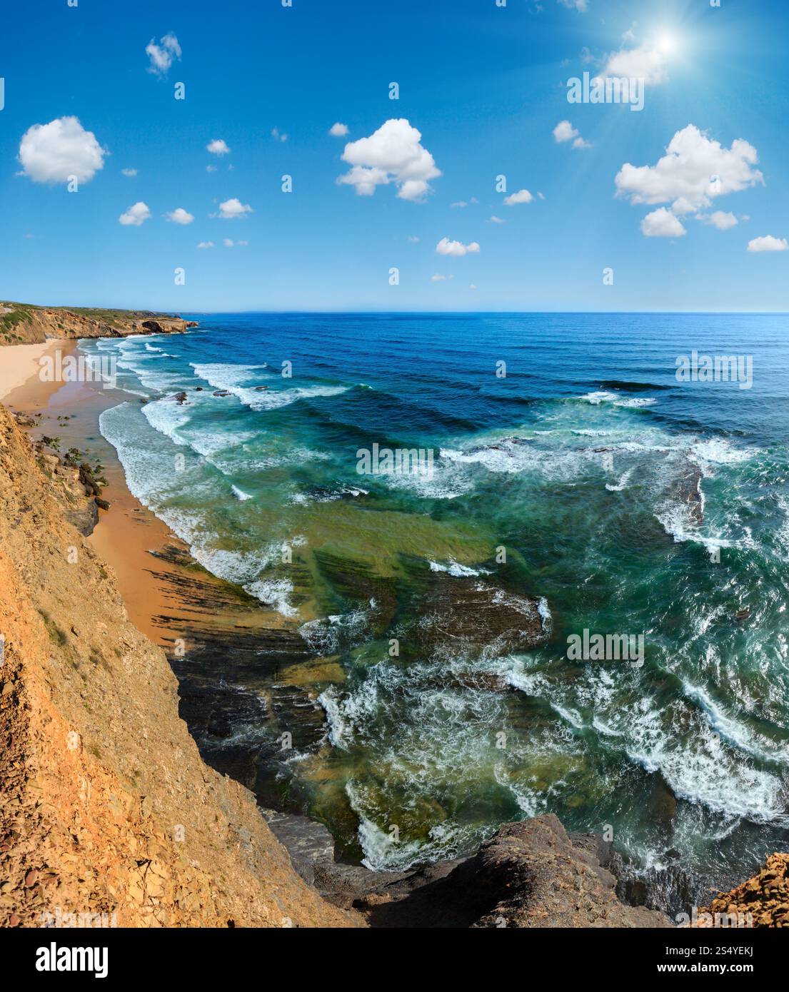 Summer Atlantic ocean coast landscape and Monte Clerigo beach (Aljezur ...