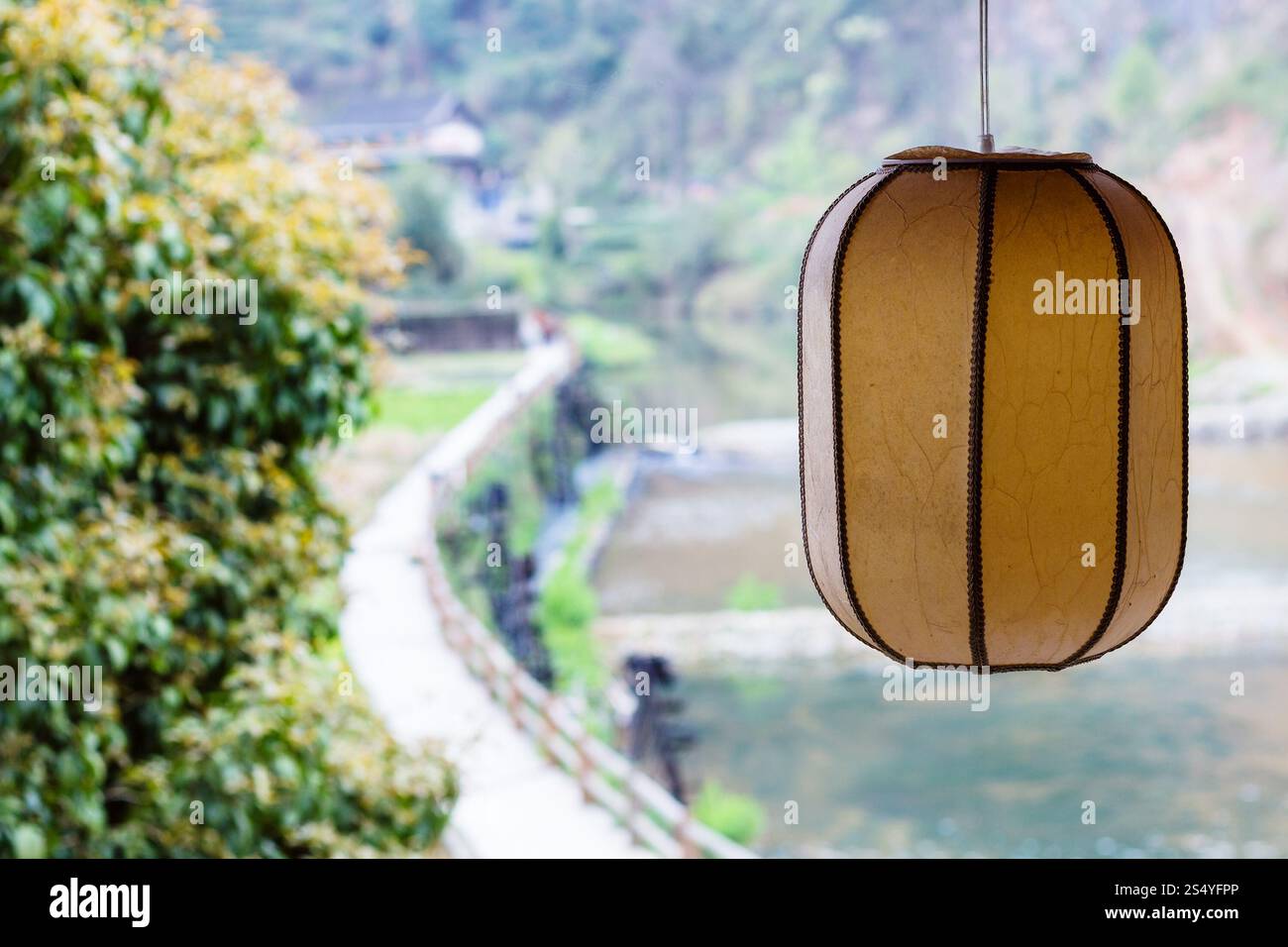 travel to China - paper chinese lantern and unfocused irrigation canal ...