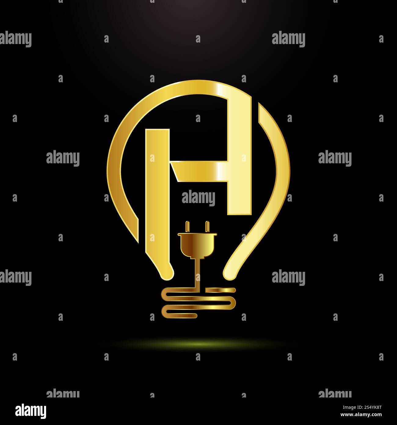 English alphabet H with an electric bulb and plug. Electricity logo ...