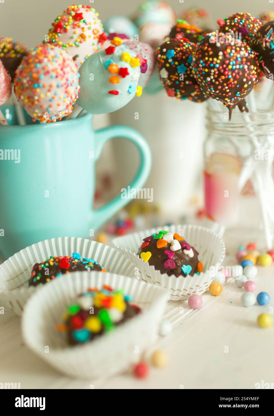 Image with photo filter of candies and pop cake Stock Photo - Alamy