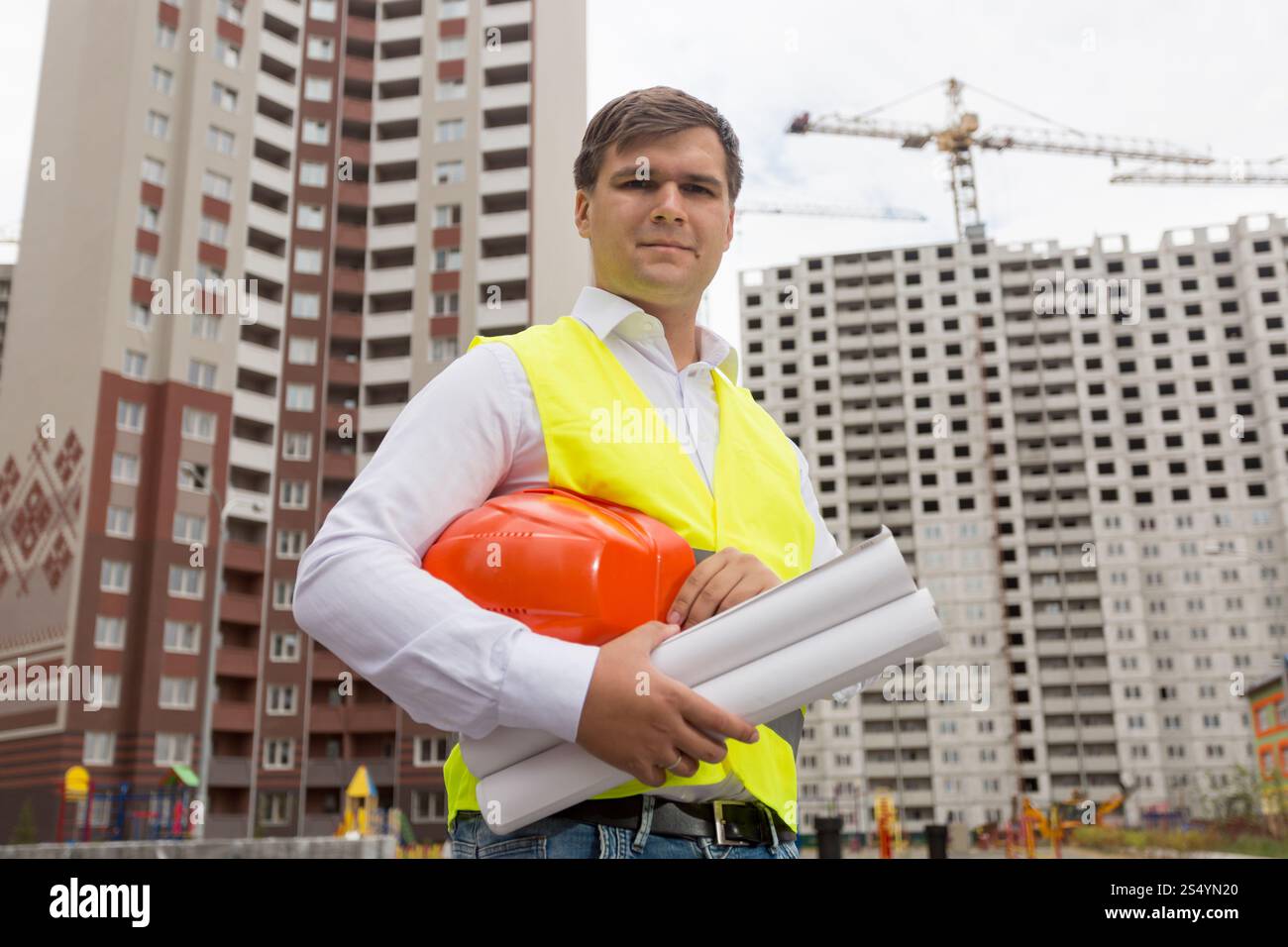 Portrait foreman standing construction site hi-res stock photography ...