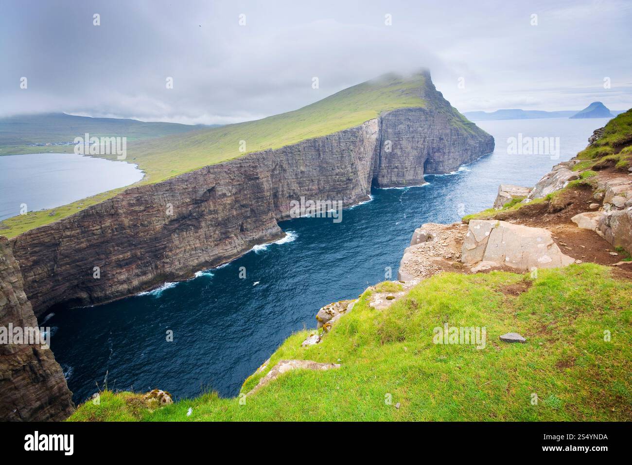 View of "floating lake" Leitisvatn and the Slave Cliff from vantage ...