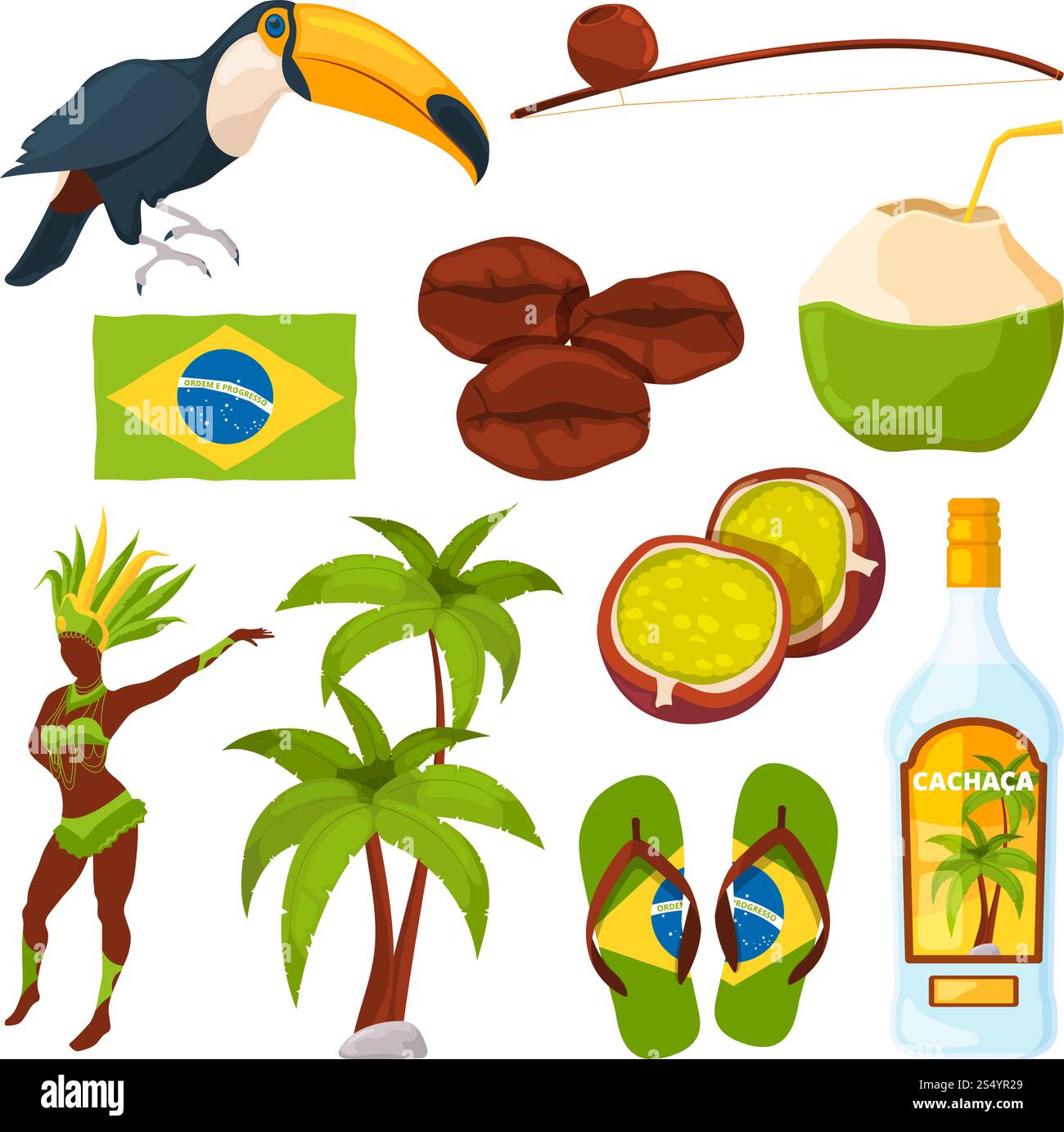 Vector collection of different brazilian symbols. Brazilian palm and ...