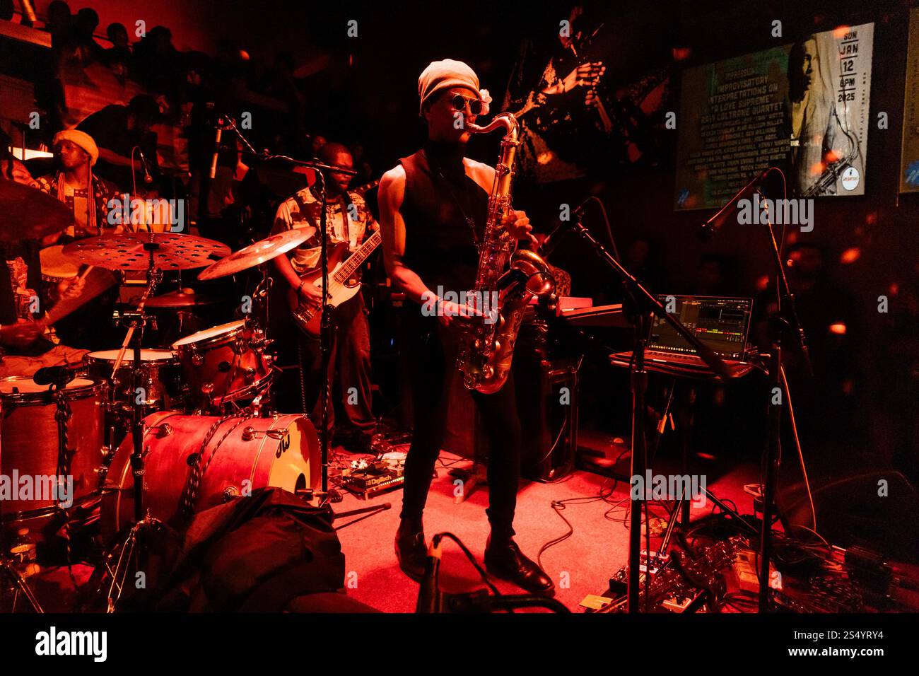 New York, USA. 10th Jan, 2025. Tomoki Sanders and band perform during Winter JazzFest Manhattan ...